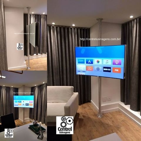 Suporte TV Inox Polido Piso ao Teto 3mts