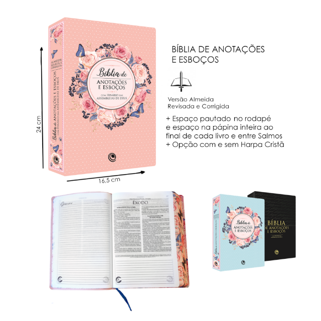 Bíblia de Anotações e Esboços com Hinário das Assembleias de Deus (rosa ...